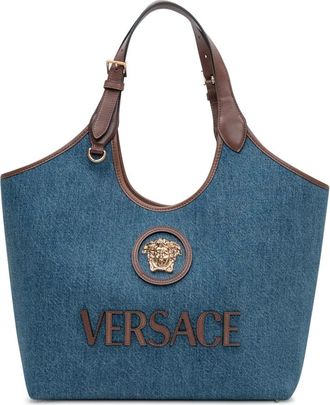 Versace Femme, Sacs, Bleu, Taille: ONE Size La Medusa Denim Tote