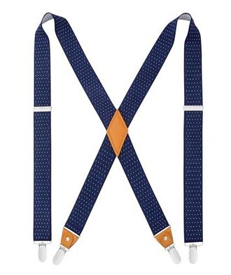 Hisdern Bretelles pour hommes avec 4 clips tres forts Jarretelles robustes Porte-jarretelle ajustable Marineblau Pois