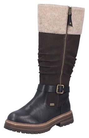 Rieker Winterstiefel RIEKER, Damen, Gr. 37, XL-Schaft, dunkelbraun, schwarz, beige, Filz, Lederimitat, Nubuklederimitat, Schuhe Winterstiefel, Langschaftstie