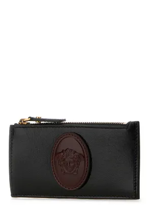 Versace Mens Black Leather Card Holder 2b0ajblackrosewoodgold82 Portafogli Wallet