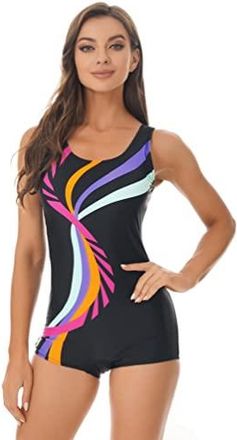 dPois Maillot de Bain Une Pièce Femme Tankini Top Shorty 1 Pièce Bikini Sport Short de Bain Ensemble Vêtements dÉté Body Plage Monokini Swimwear S-XXL Multi