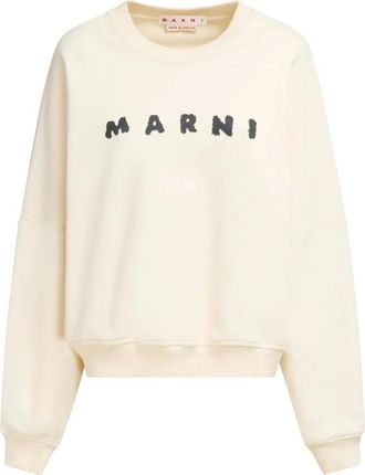 Marni Femme, Sweatshirts et sweats &agrave; capuche, Blanc, Taille: 34 FR SweaT-shirt &agrave; logo imprim&eacute;