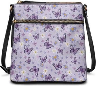 Coloranimal Sac &agrave; bandouli&egrave;re l&eacute;ger en cuir synth&eacute;tique avec fermeture &eacute;clair pour femme, Papillon violet