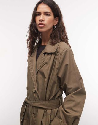 Monki langer Trenchcoat in Braun