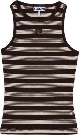 Ganni Femme, Tops, Brun, Taille: 40 FR D&eacute;bardeur &agrave; Rayures en Coton Doux C&ocirc;tel&eacute;