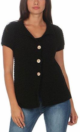 Malito more than fashion Malito - Gilet en tricot pour femme - Cardigan long &agrave; manches courtes - Cardigan basique avec boutons 5060, Noir, 40 FR/44 FR
