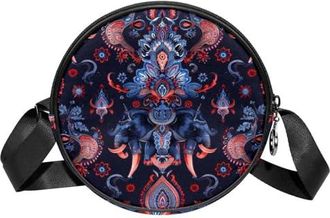 Generic Sac &agrave; bandouli&egrave;re rond rond pour femme, motif &eacute;l&eacute;phant indien, avec fermeture &eacute;clair, bretelles r&eacute;glables, style d&eacute;contract&eacute;