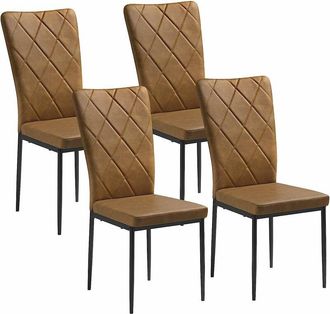 Woltu Lot de 4 Chaises Salle &agrave; Manger Woltu Chaise de Cuisine en pu Vintage, Si&egrave;ge Rembourr&eacute;, Pieds en M&eacute;tal, Marron