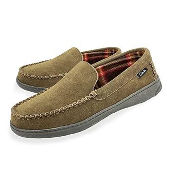 Clarks Mens Freddie Suede Moccasin House Shoe Indoor & Outdoor Slip Resistant Flexible Outsole Slipper (8 M US, Sage)