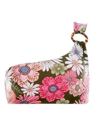 Agua Bendita Blumen-Bikinioberteil mit asymmetrischem Riemen - Gr&uuml;n