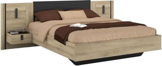 Parisot Lit avec 2 chevets - kieran - 140 x 190 / 200 cm - Chene / Noir Parisot