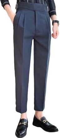 Generic Pantalon de costume vintage en tweed pour homme, coupe classique, pantalon d&eacute;contract&eacute; &agrave; chevrons sur le devant, coupe ajust&eacute;e, jambe fusel&eacute;e &agrave; lavant