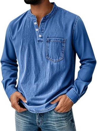 Generic Polo confortable et fluide pour homme, coupe classique, d&eacute;contract&eacute;, vintage, boutonn&eacute;, l&eacute;ger et respirant, t-shirts dext&eacute;rieur, bleu, 4XL
