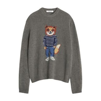 Maison Kitsun&eacute; Dressed Fox Embroidered Sweater - - Knitwear - Herren - Grau - XL