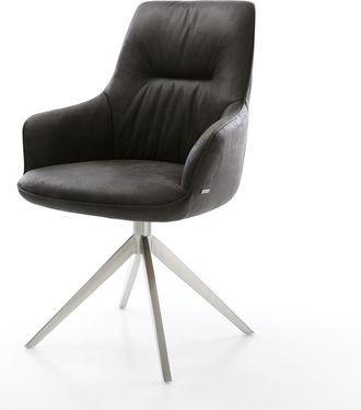 DELIFE Drehstuhl Zelia-Flex mit Armlehnen Mikrofaser Anthrazit Vintage Kreuzgestell breit Edelstahl 360&deg; drehbar Wippfunktion Taschenfederkern, Esszimmerst&uuml;h