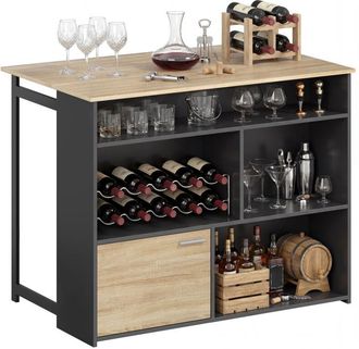 HOMCOM Table de bar - HOMCOM - extensible &agrave; abattant - 1 placard, 4 compartiments ouverts - panneau de particules - 116x79,6x90,5cm - noir