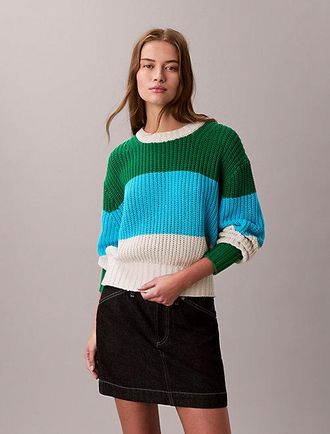 Calvin Klein L&auml;ssiger Pullover Mit Groben Streifen - Chalk Combo - Damen - S
