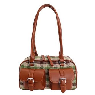 Generic Sac &agrave; coussin polyvalent &agrave; carreaux tendance pour femme, travail, shopping, voyage, quotidien, marron, 320.00x280.00x250.00mm