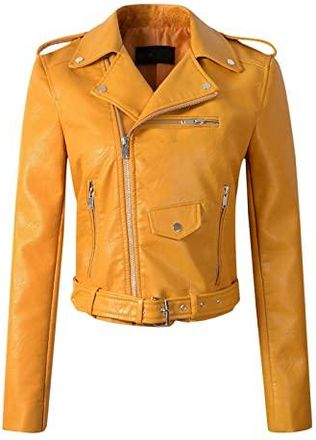 Generic Vestes pour femmes 2026 pour femmes, veste tendance, veste, la ceinture, fausse fermeture &eacute;clair, d&eacute;coration style course motard, jaune, XXL