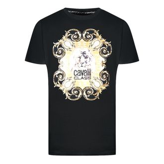 Cavalli Schwarzes T-Shirt mit Tiger-Emblem-Design