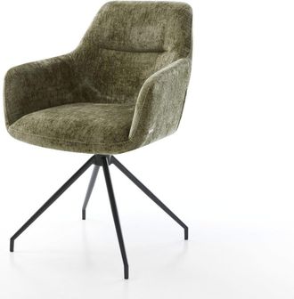 DELIFE Drehstuhl Pejo-Flex Chenille Olive Kreuzgestell konisch Schwarz 180&deg; drehbar Taschenfederkern, Esszimmerst&uuml;hle