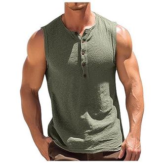 Generic T-shirt sans manches uni l&eacute;ger pour homme - Classique - Tendance - D&eacute;contract&eacute; - Respirant - Polyvalent - Extensible - Henley - Entra&icirc;nement et course