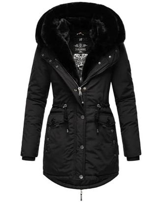 Navahoo B938 Veste dhiver pour femme avec col en fausse fourrure et capuche amovible, Noir, S