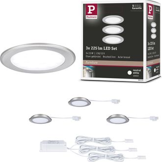 Paulmann 93121 LED M&ouml;beleinbauleuchten 3er-Set 65mm 3x2,5W 3x180lm 230/12V 4000K Eisen geb&uuml;rstet