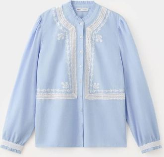 Mango Chemise brod&eacute;e d&eacute;tails festonn&eacute;s bleu ciel - Femme - XS - MANGO