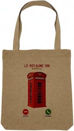 Fabulous Sac Shopping Tote Bag Aspect Lin - Le Royaume-Uni MAppelle Angleterre Londres - Sac de Courses Toile Epaisse 360g Beige Naturel Cabas Port&eacute; Epaule Sol