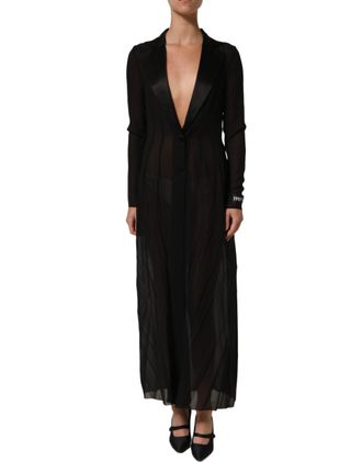 Dolce & Gabbana Womens Black Silk Sheer Chiffon Long Maxi Dress Elastane