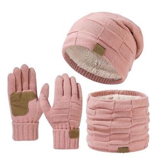Generic Ardenknit Ensemble dhiver 3 pi&egrave;ces coupe-vent avec bonnet, &eacute;charpe et gants, doublure en polaire chaude pour temps froid, rose, taille unique