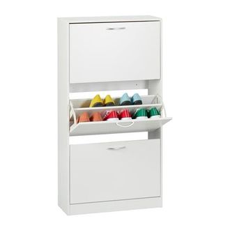 Relaxdays Meuble à Chaussures, HLP : 116x60x24 cm, pour 18 Paires, Armoire étroite, mécanisme de Bascule, entrée, Blanc