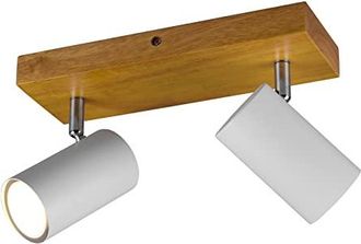 Trio Leuchten Spotbalken Marley 812400231, Metall Weiß matt, Holz, exklusiv 2x GU10