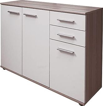 Dmora Modernes Design hohes Sideboard mit 3 Türen und 3 Schubladen, Küchenbuffet, Sideboard mit Regalen und Regalen, 103x35h70 cm, Farbe Weiß und Eiche