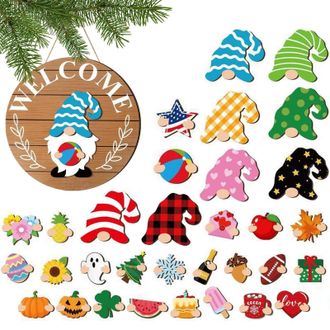 Generico Auswechselbares Willkommensschild | Austauschbarer aus Holz | Saisonaler T&uuml;rh&auml;nger mit Zwergen | f&uuml;r Zuhause, K&uuml;che, Klassenzimmer, Schule, Winter, He