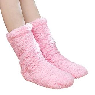 Generic Chaussettes épaisses et super chaudes pour femmes pour lhiver à la maison, confort super doux Pantoufles en polaire corail Chaussettes noires pour hom