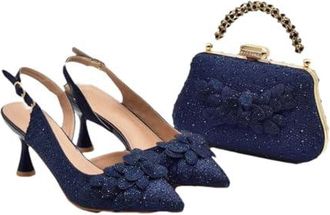 Generic Escarpins à bout pointu pour femme avec sac assorti pour fête de mariage et occasions spéciales, D bleu pour ensemble, 43.5 EU