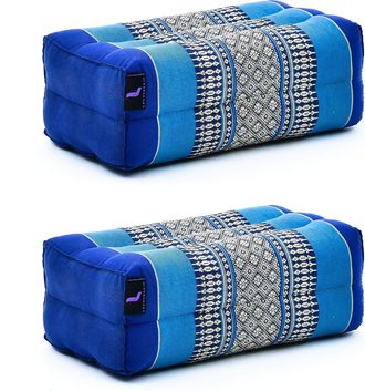 Leewadee Yoga Block 2er-Set Yogaklotz Pilates Yogakissen Meditationskissen Ökologisches Naturprodukt, 35x18x12 cm, Kapok, blau