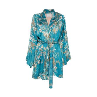 Forte_Forte Femme, Blouses et Chemises, Vert, Taille: 36 FR Kimono en satin imprim&eacute;
