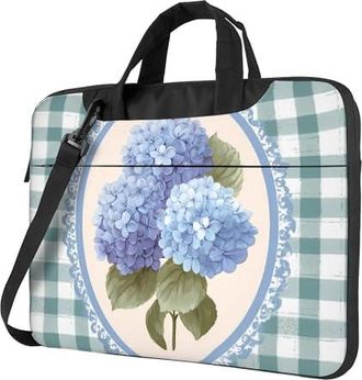 Generic Sacoche pour ordinateur portable de 15,6 avec bandouli&egrave;re - Motif hortensias bleus - Housse de protection antichoc pour ordinateur portable de 15,6 - 
