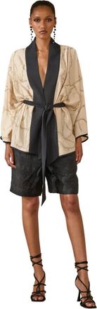 Souvenir Femme, Blouses et Chemises, Beige, Taille: 40 FR Kimono perline e fusciacca