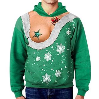 Generic Sweat &agrave; capuche pour homme - Pull de No&euml;l amusant - Sweat &agrave; capuche - &Eacute;l&eacute;gant avec motif de No&euml;l - Imprim&eacute; moche - Ugly Christmas, vert, XL