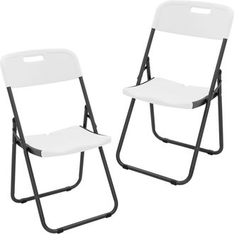 ECD Germany Klappst&uuml;hle 2er Set, Wei&szlig; matt, Klappstuhl mit Metallrahmen, platzsparend, tragbar, belastbar bis 200 kg, Wetterfest & UV-best&auml;ndig, Gartenstuhl klapp