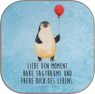 Mr. & Mrs. Panda Untersetzer für Gläser Pinguin Luftballon - Geschenk, Glück, unterleger, Glas, Motivation, Beste Freundin, Gute Laune, Coaster, Tischuntersetzer, bier