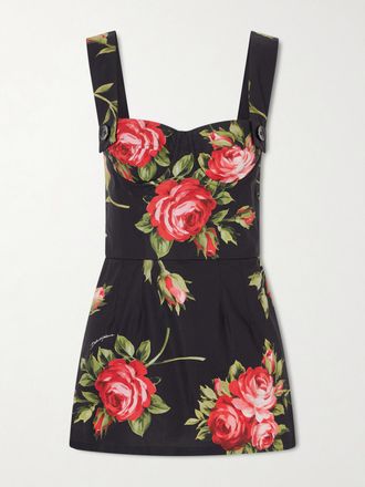 Dolce & Gabbana Mini-robe En Coton &Agrave; Imprim&eacute; Fleuri - Noir