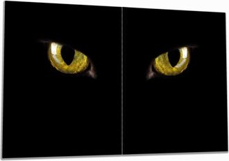 Wallario Herdabdeckplatte/Spritzschutz aus Glas, 2-teilig, 80x52cm, f&uuml;r Ceran- und Induktionsherde, Gelbe Katzenaugen bei Nacht