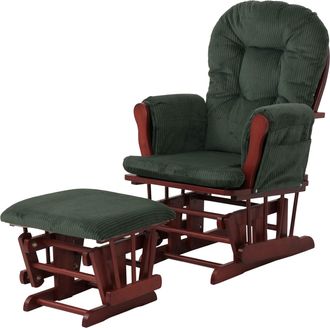 Mendler Relaxsessel HWC-C76, Schaukelstuhl Sessel Schwingstuhl mit Hocker Stoff Cord 320g/m² Öko-Tex - grün Gestell dunkel