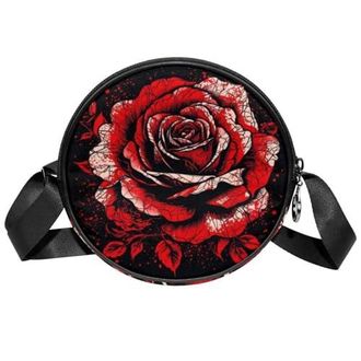 Generic Sac &agrave; bandouli&egrave;re Circle pour femme, petit sac &agrave; bandouli&egrave;re rouge et noir avec fermeture &eacute;clair, bretelles r&eacute;glables, sac &agrave; main rond d&eacute;contract&eacute; pou