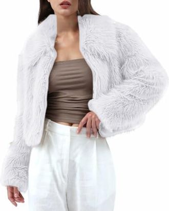 Generic Vestes pour femmes 2026 Faux manteau d&eacute;contract&eacute; ample sans manches en polaire pelucheuse col revers hiver coupe-vent v&ecirc;tements dext&eacute;rieur, blanc, XXL